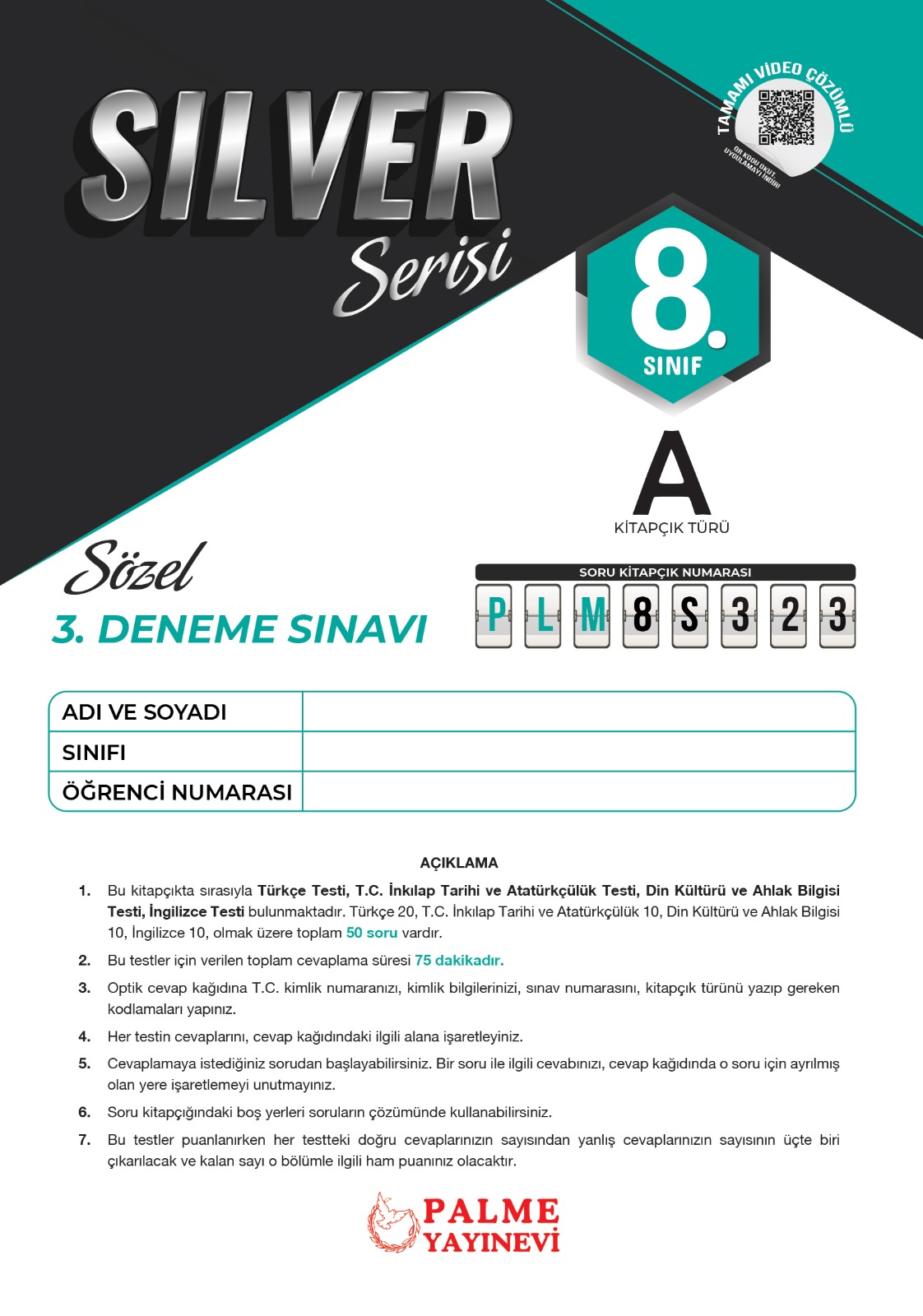 8. Sınıf Silver Deneme 3 - A (Sözel) (2023-2024) * | Palme Kurumsal ...